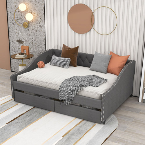 House of Hampton® Devyon Full Size 2 Drawers Upholstered Daybed with ...