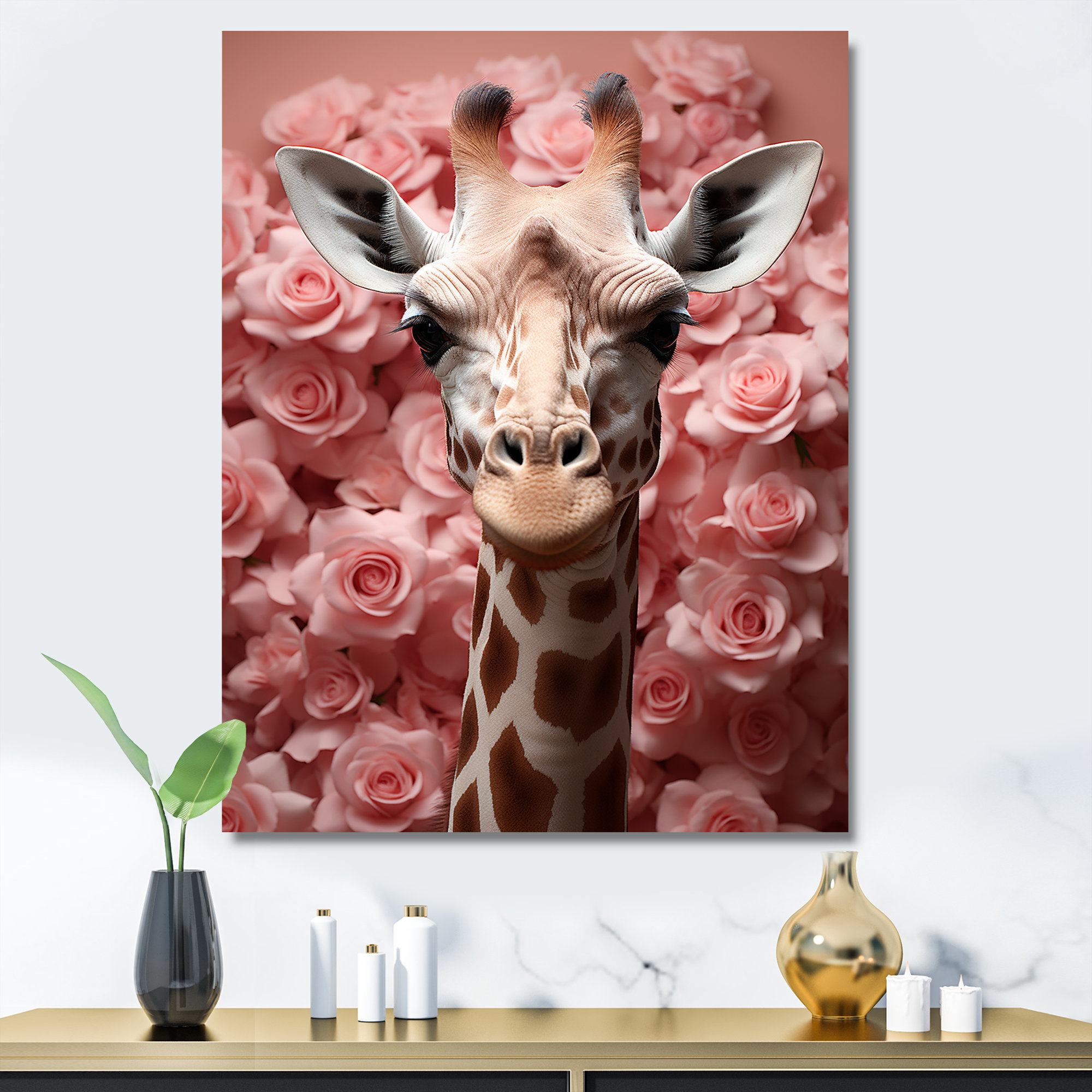 Bungalow Rose Pink Giraffe Romantic Stance II On Canvas Print | Wayfair