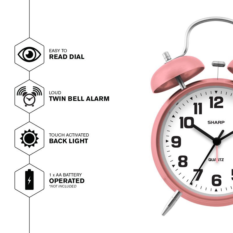 Sharp Twin Bell Quartz Analog Alarm Clock | Wayfair