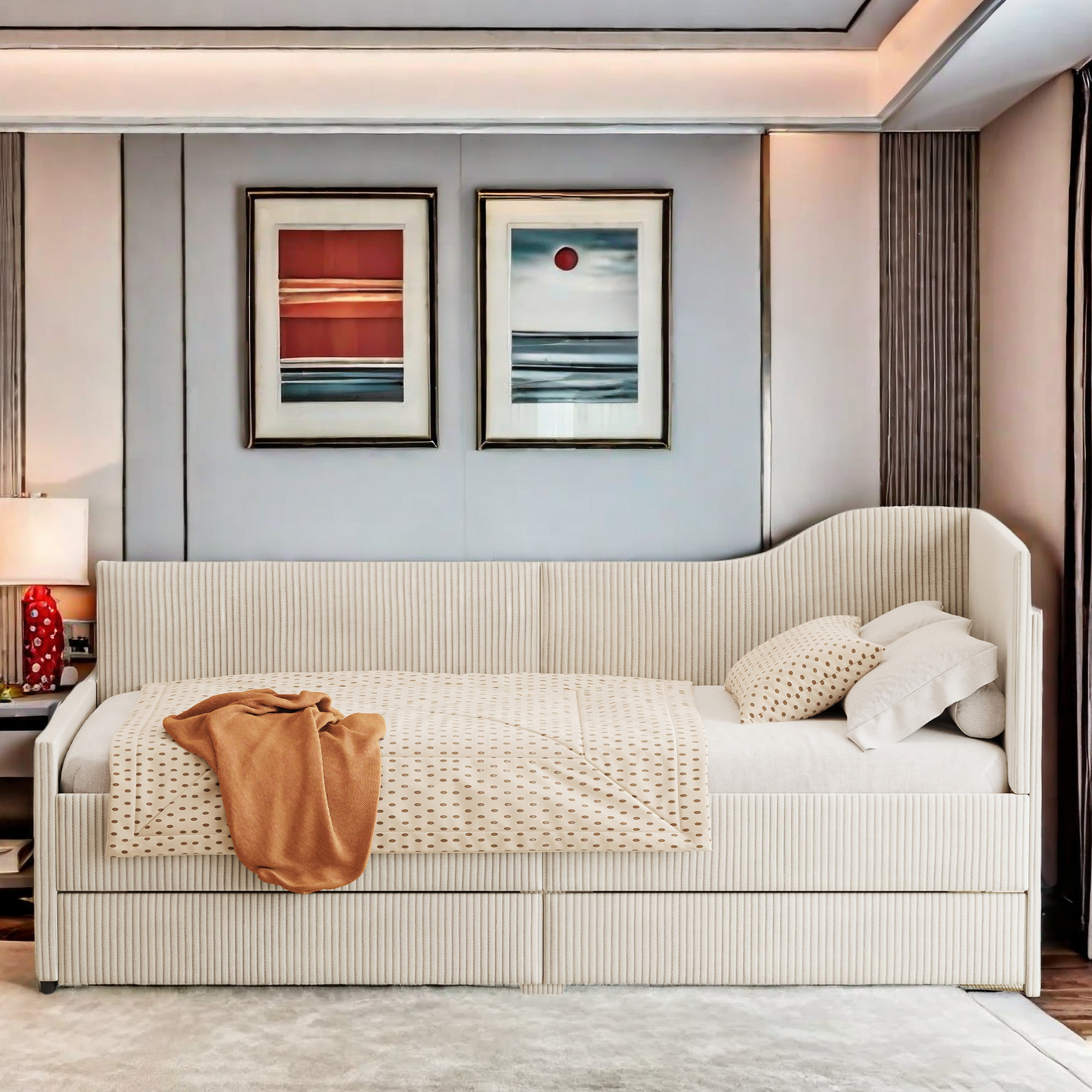 Latitude Run® Ingatestone L-Shaped Corduroy Daybed with 2 Storage ...