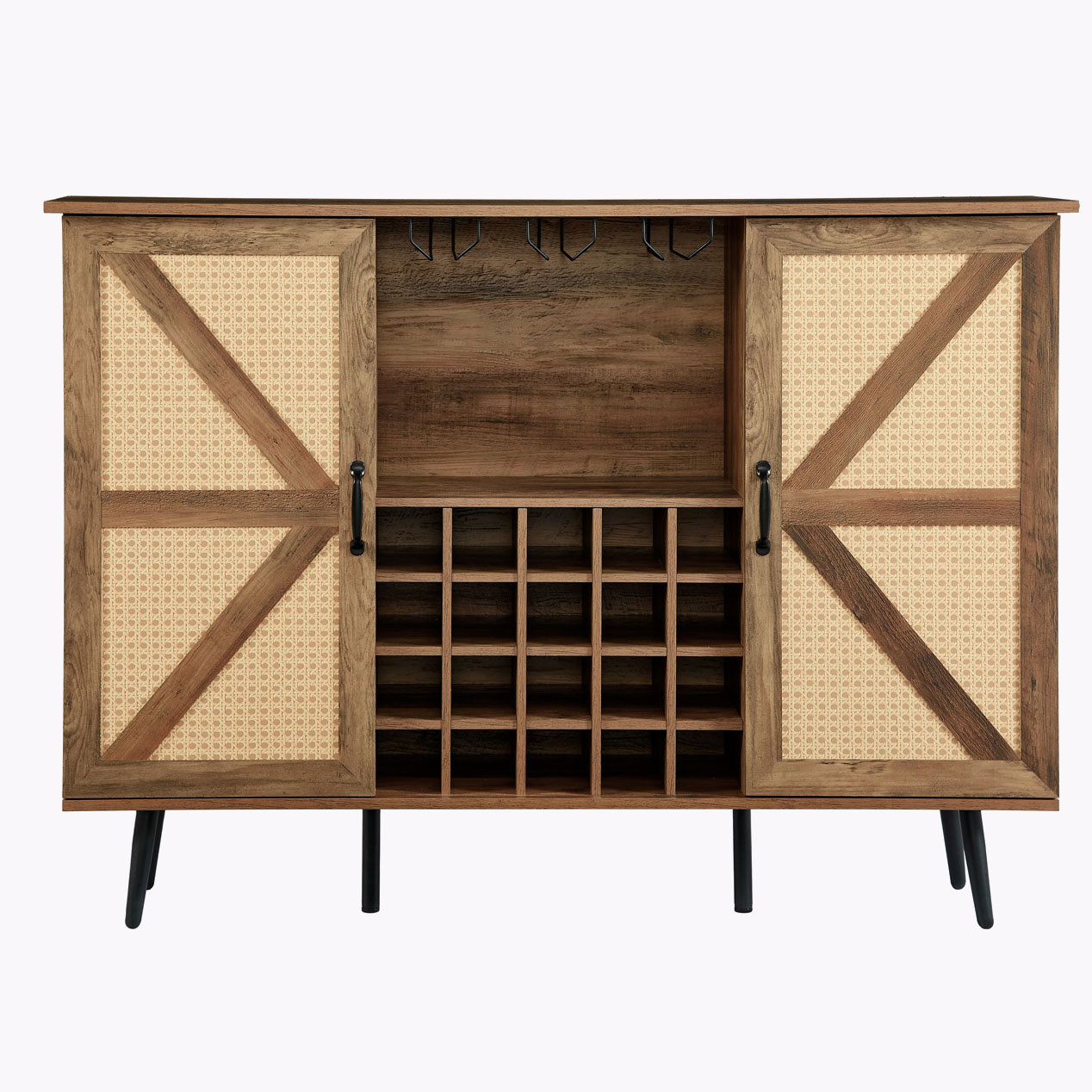 Gracie Oaks Faux Rattan Barn Door Wine Cabinet | Wayfair