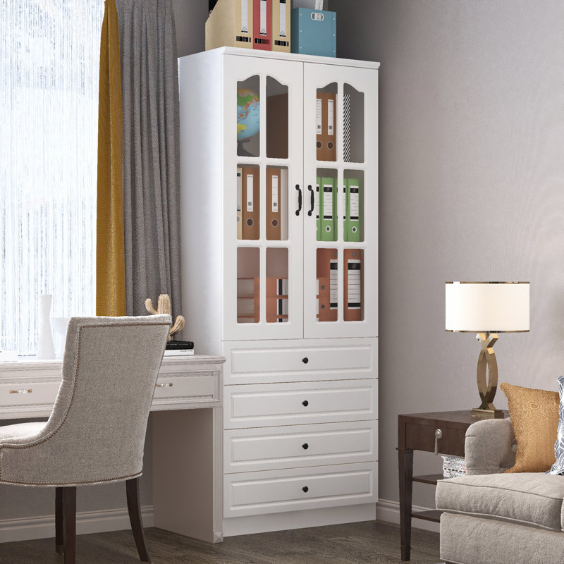 Latitude Run® 2 Glass Door Office Storage Cabinet With 4 Drawers | Wayfair