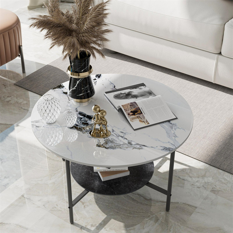Wrought Studio™ Round Coffee Table 2-Tier Sintered Stone Marble Center ...