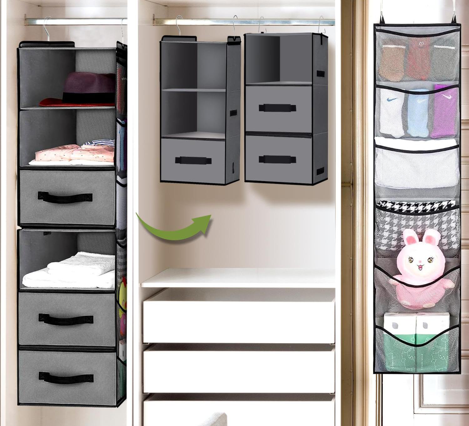 Rebrilliant 6-Shelf Hanging Closet Organizer With Drawers And Removable ...