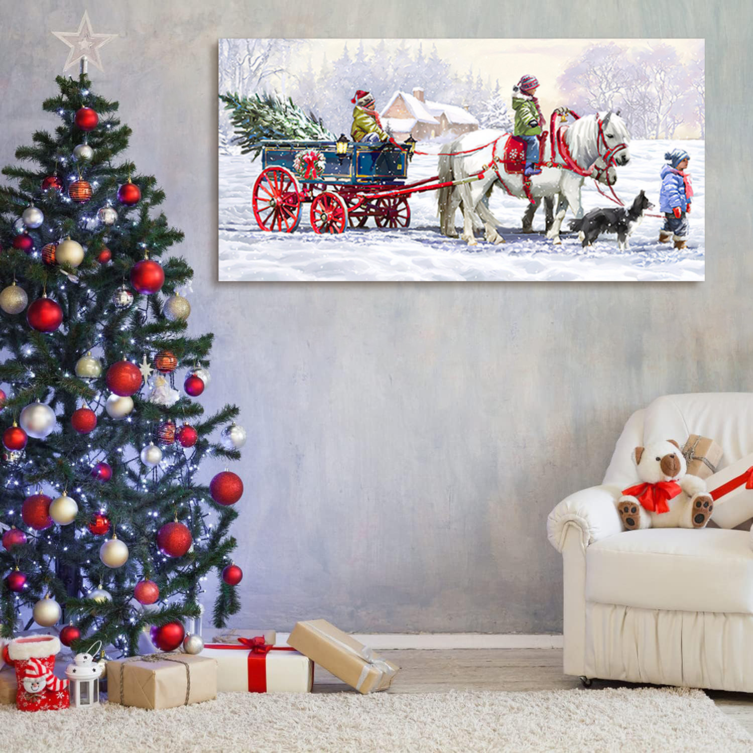 The Holiday Aisle® Santa Claus On Sledge With Reindeers On Canvas Print ...