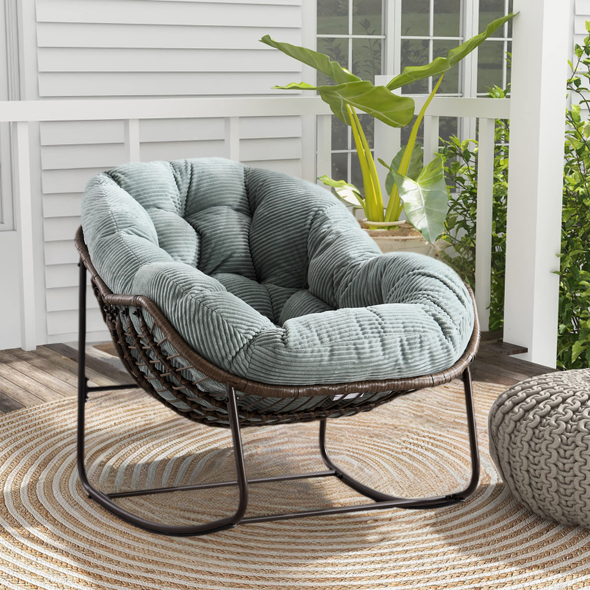 Dakota Fields Berendien Outdoor Rocking Chair,Patio Oversized Rattan ...