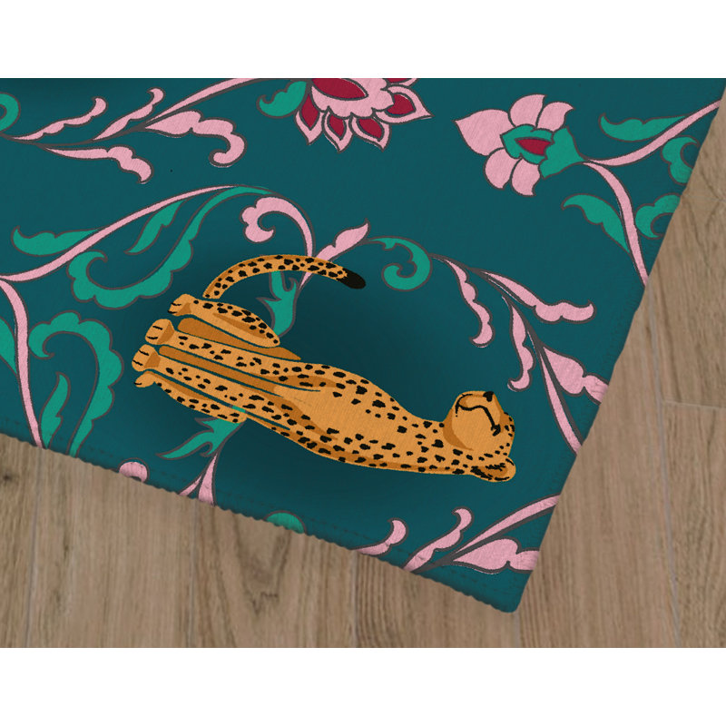 House of Hampton® Wild Cat Teal/Blue/Orange Area Rug By House of ...