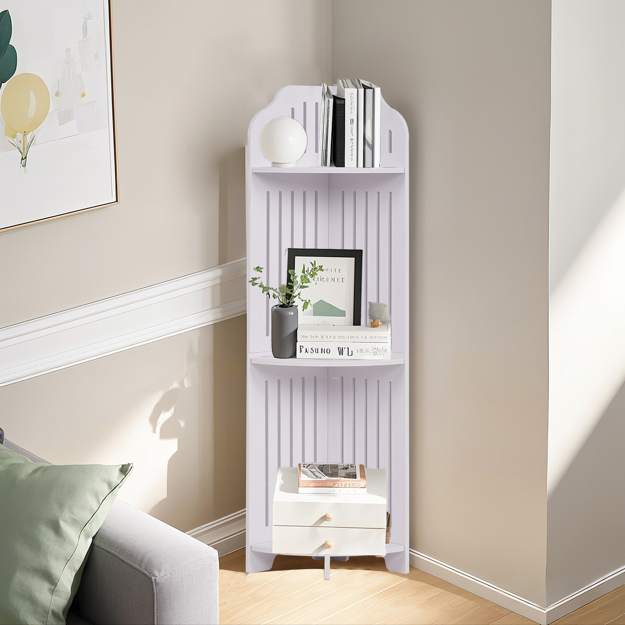 Winston Porter White Bathroom Cabinet Corner Shelf Shower Caddy Storage ...