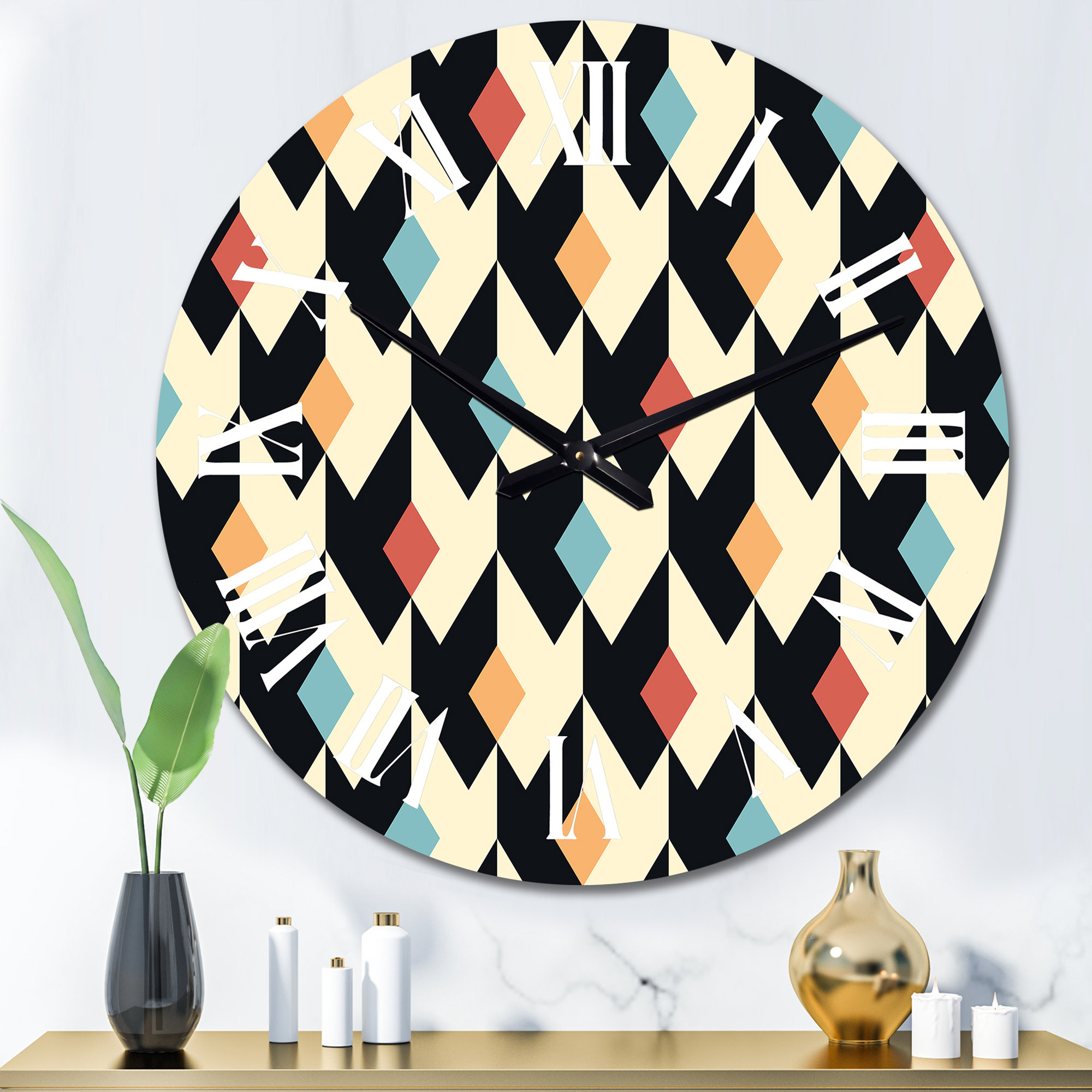 East Urban Home Red Blue, Yellow Diamonds On Triangular Shapes II ...