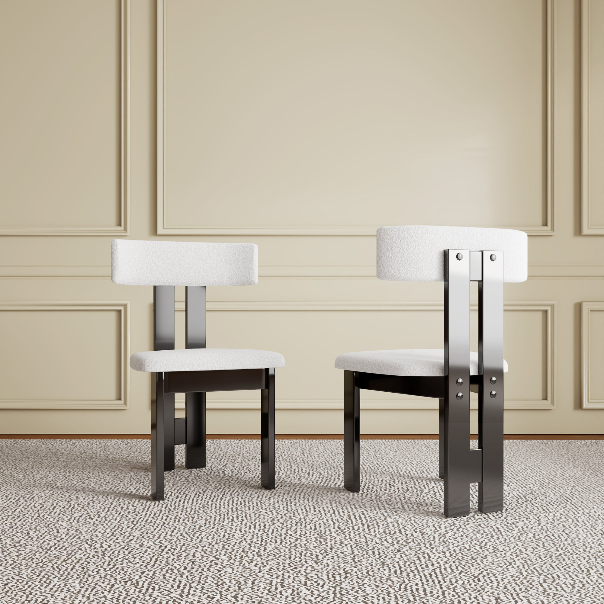 Latitude Run® Dining Chairs, Pure White Velvet Upholstery & Solid Wood ...