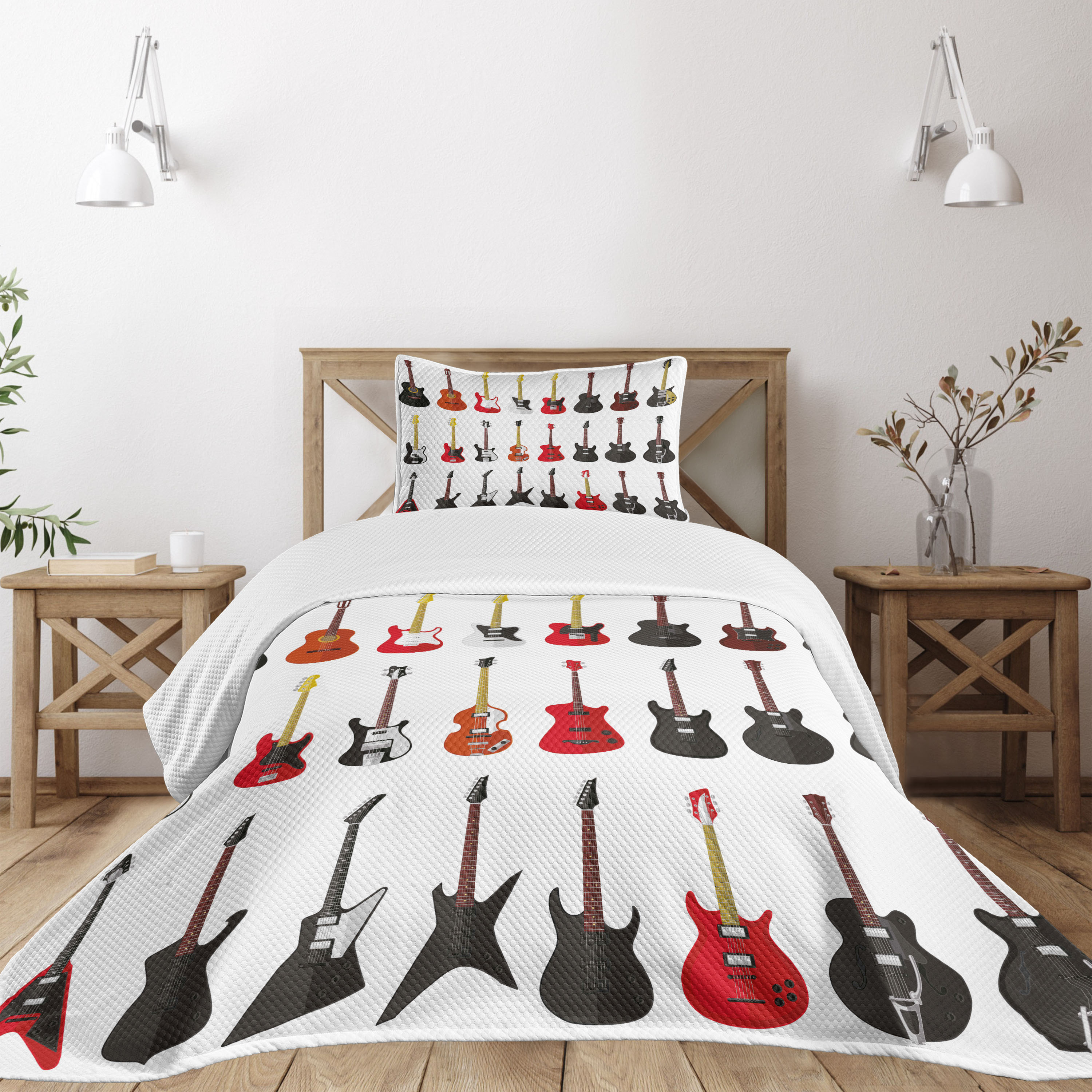 Ambesonne Ambensonne Guitar Bedspread Instruments Acoustic White Black ...