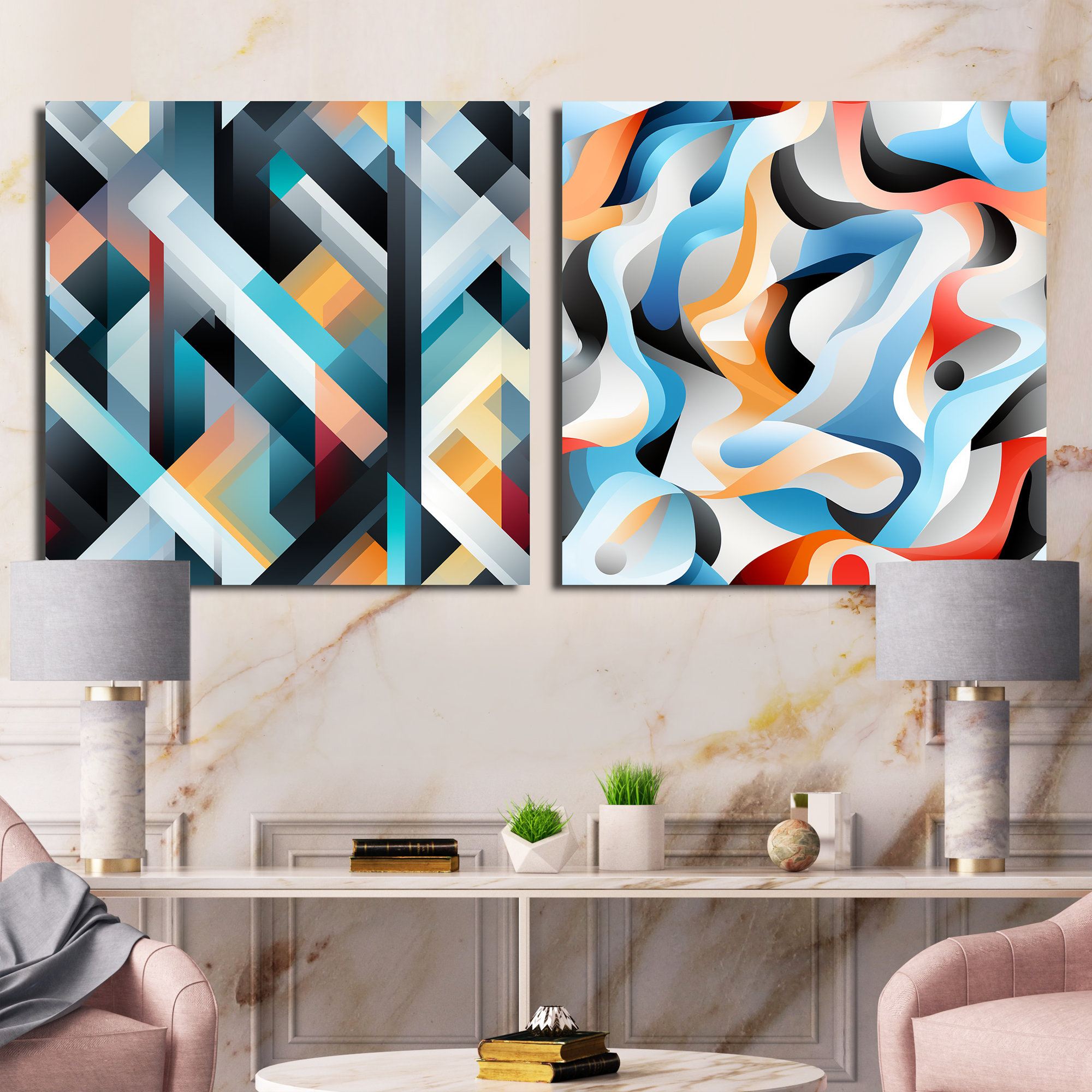 Design Art Monochrome Reflections - Abstract Shapes Square Collage Set ...