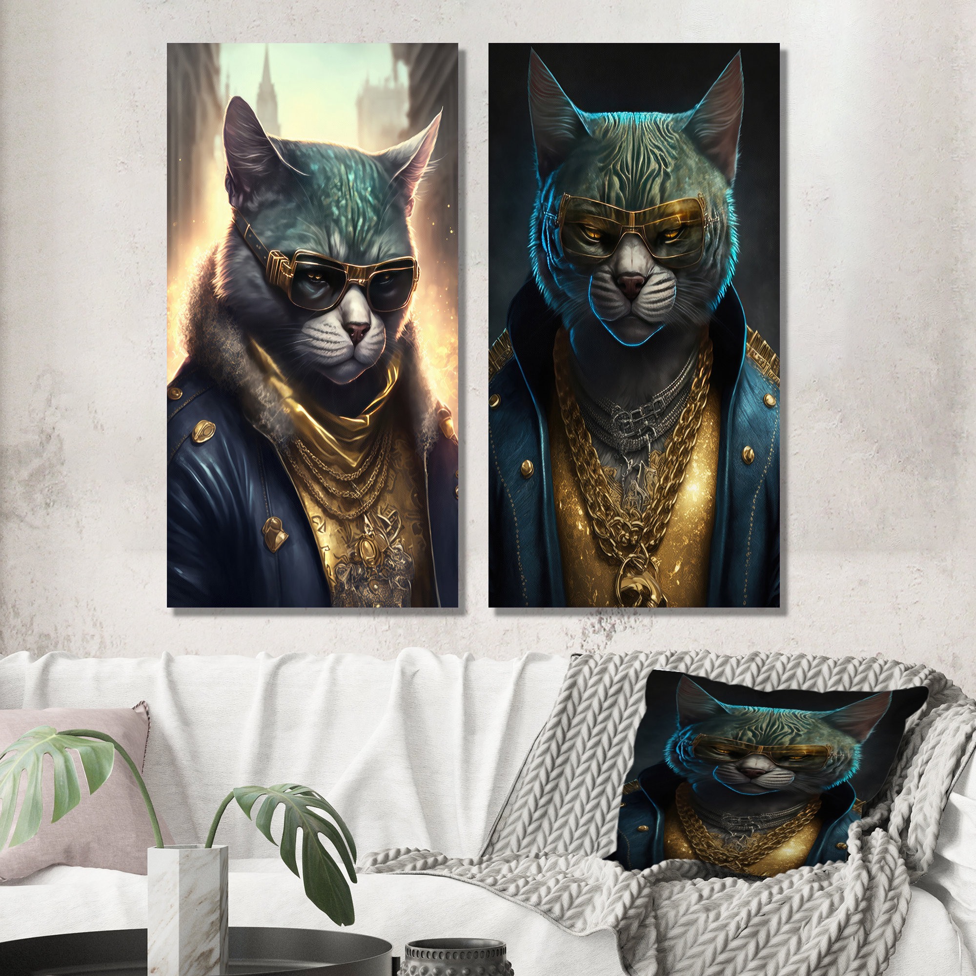 Red Barrel Studio Cat Gangster In NYC - Wall Art For Bedroom - Animals ...