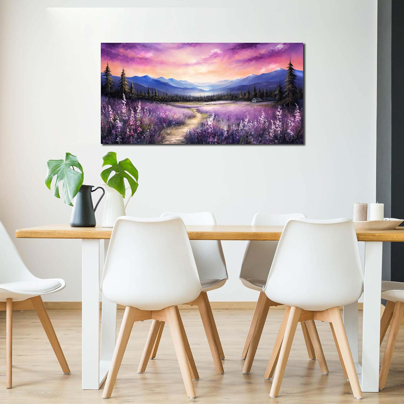 Dakota Fields Canvas Wall Art Sunrise Blue Landscape Wall Art Purple Flower Canvas Print Modern ...