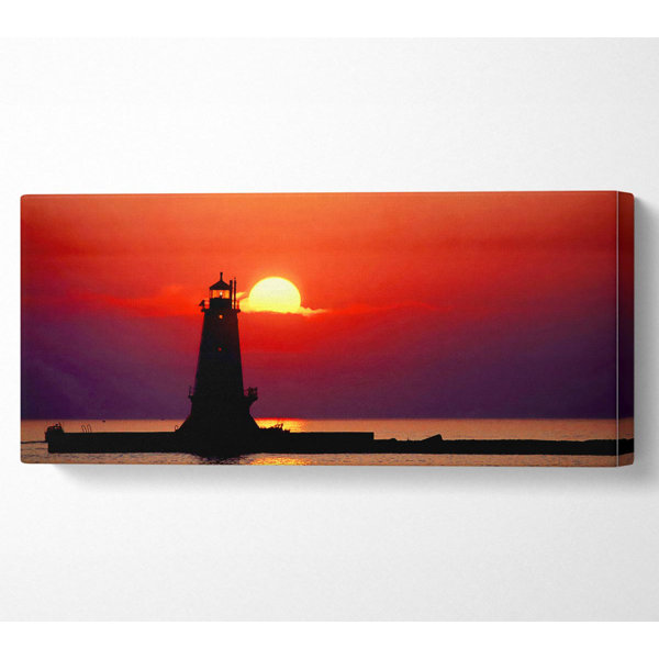 Breakwater Bay Lighthouse Sunset Red - Wrapped Canvas Art Prints ...