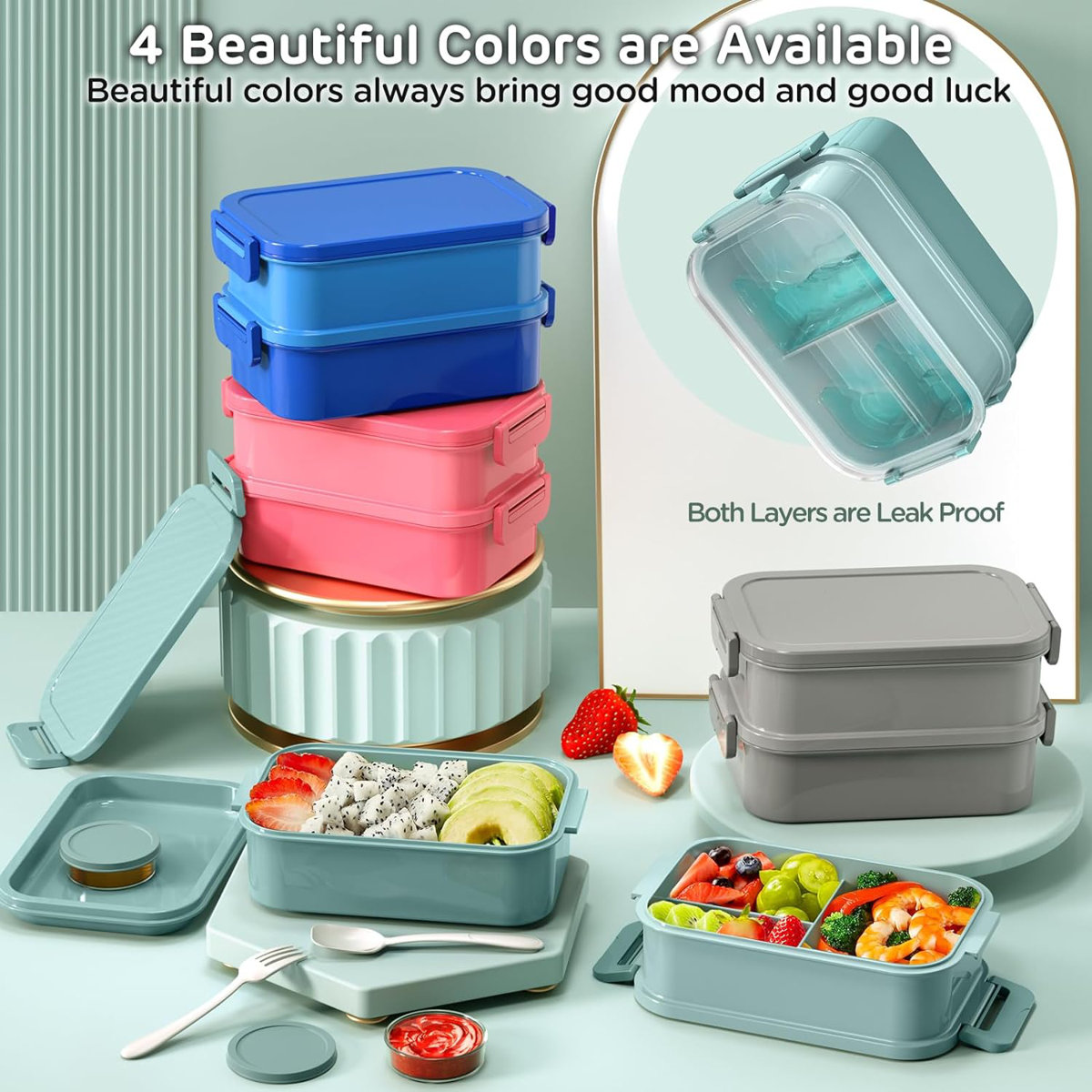 Mint Pantry® Lunch Box Adults Bento Box 74 OZ All-In-One Stackable ...
