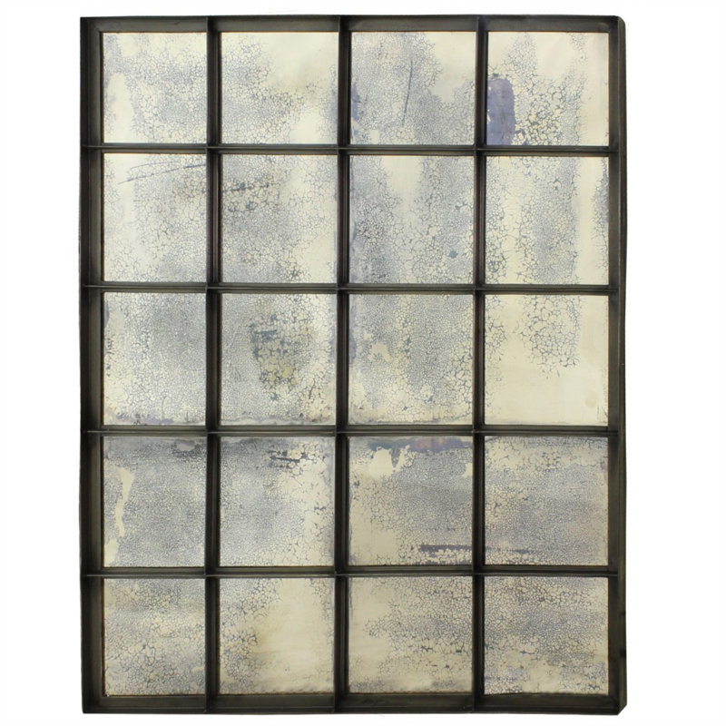 17 Stories 54" Antiqued Metal and Antiqued Glass Multi Pane Framed ...