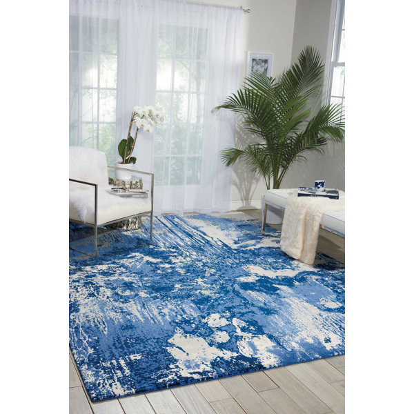 17 Stories Cannes Abstract Modern Blue Area Rug | Wayfair