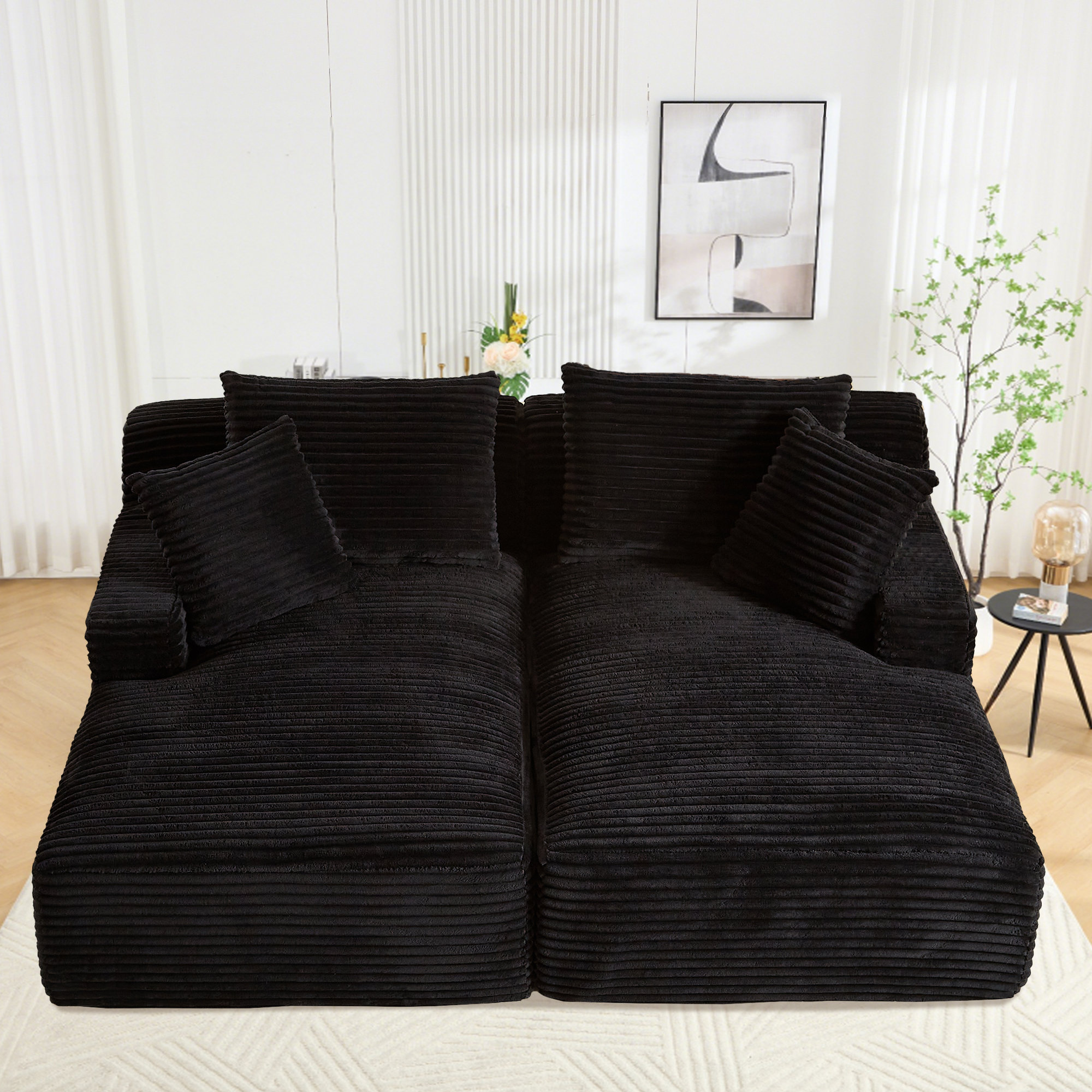 Mercer41 Oversized Boneless Double Chaise Lounge Sofa With Modern ...