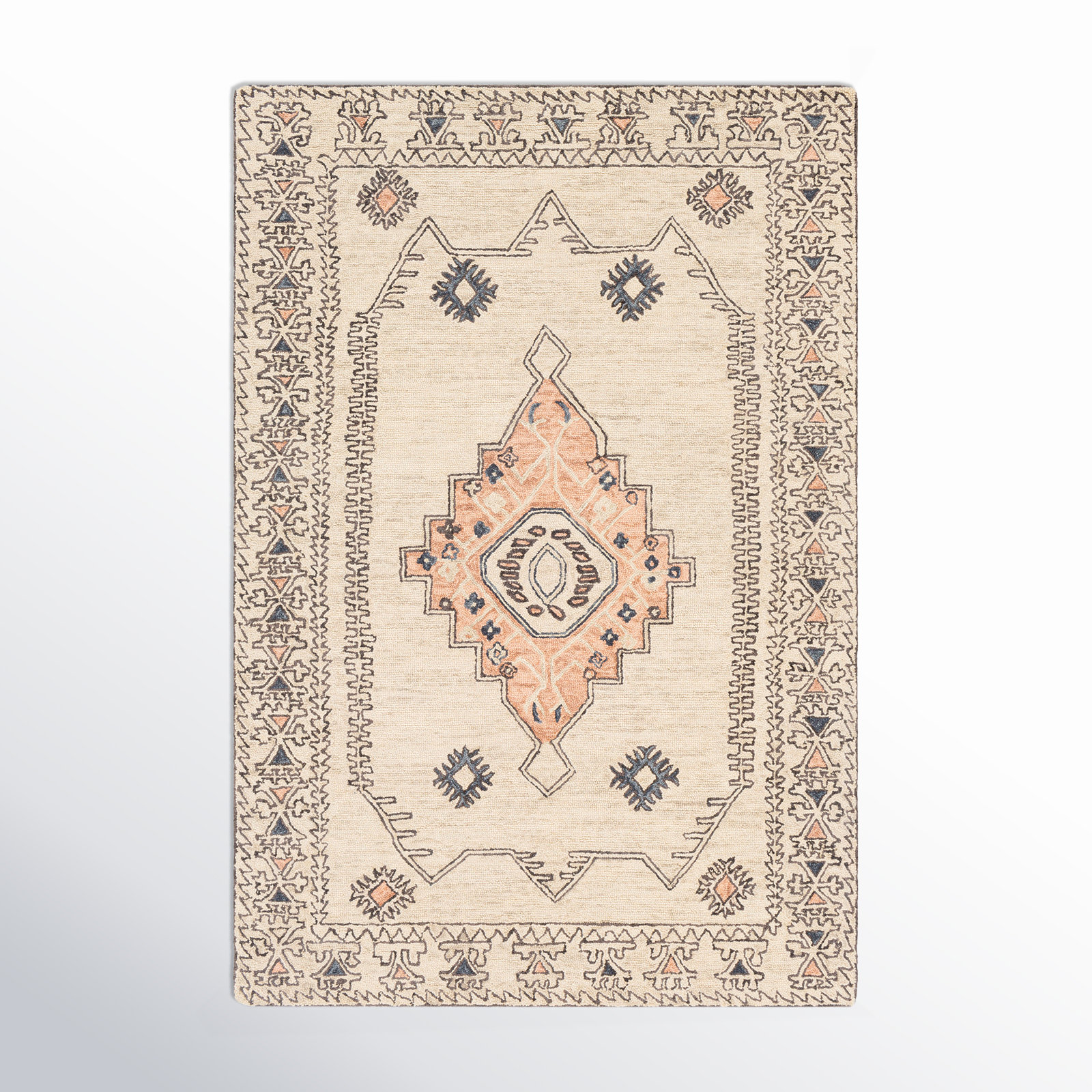 AllModern Moore Southwestern Hand Tufted Wool Peach/Dusty Pink/Ivory ...