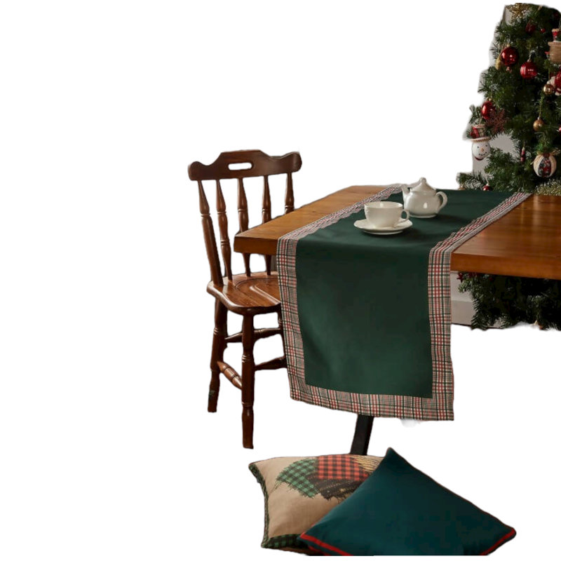 Latitude Run® Hunter Green Runner with Plaid Border, Holiday Décor ...