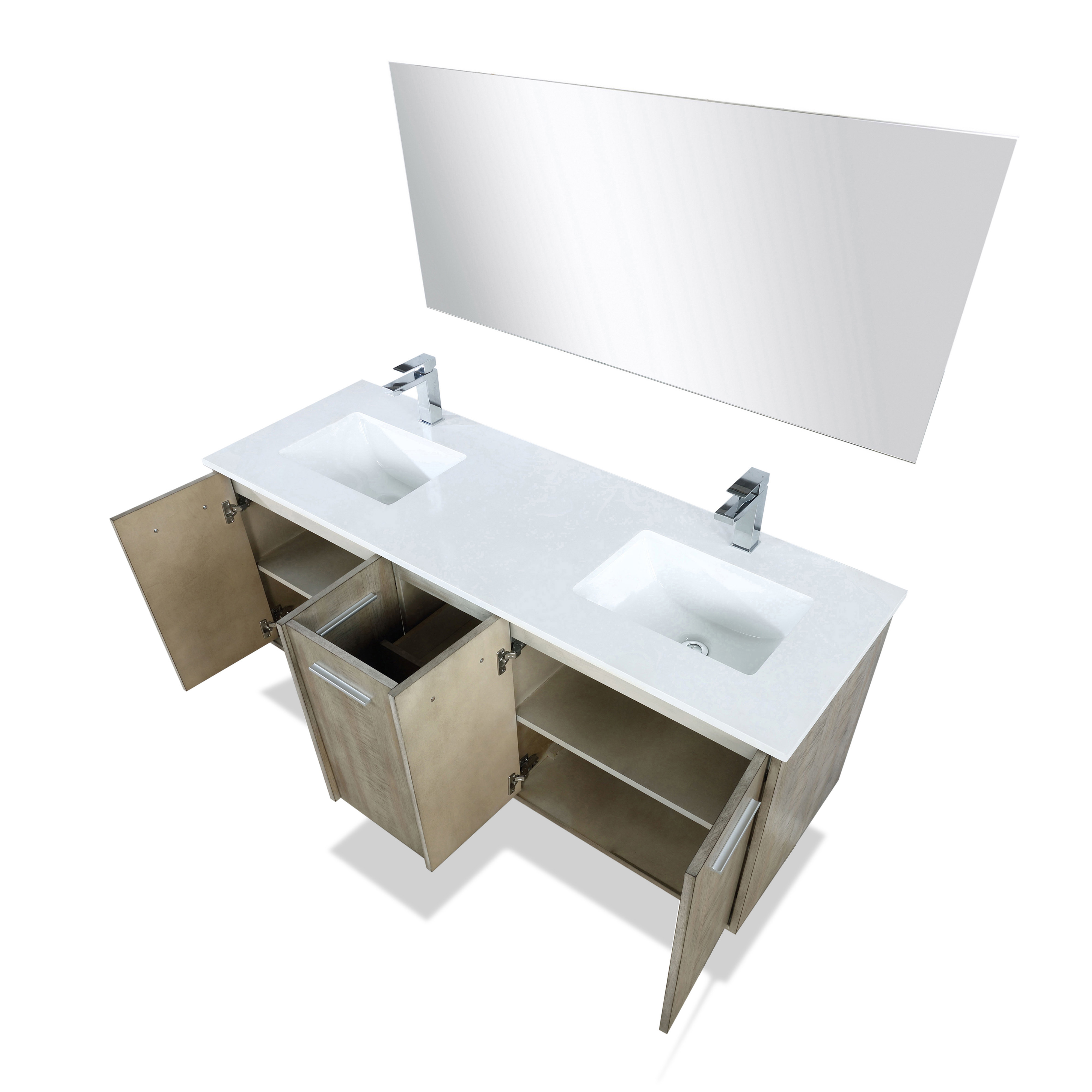 Lexora 60" Wall-Mounted Double Bathroom Vanity Set with Mirror | Wayfair