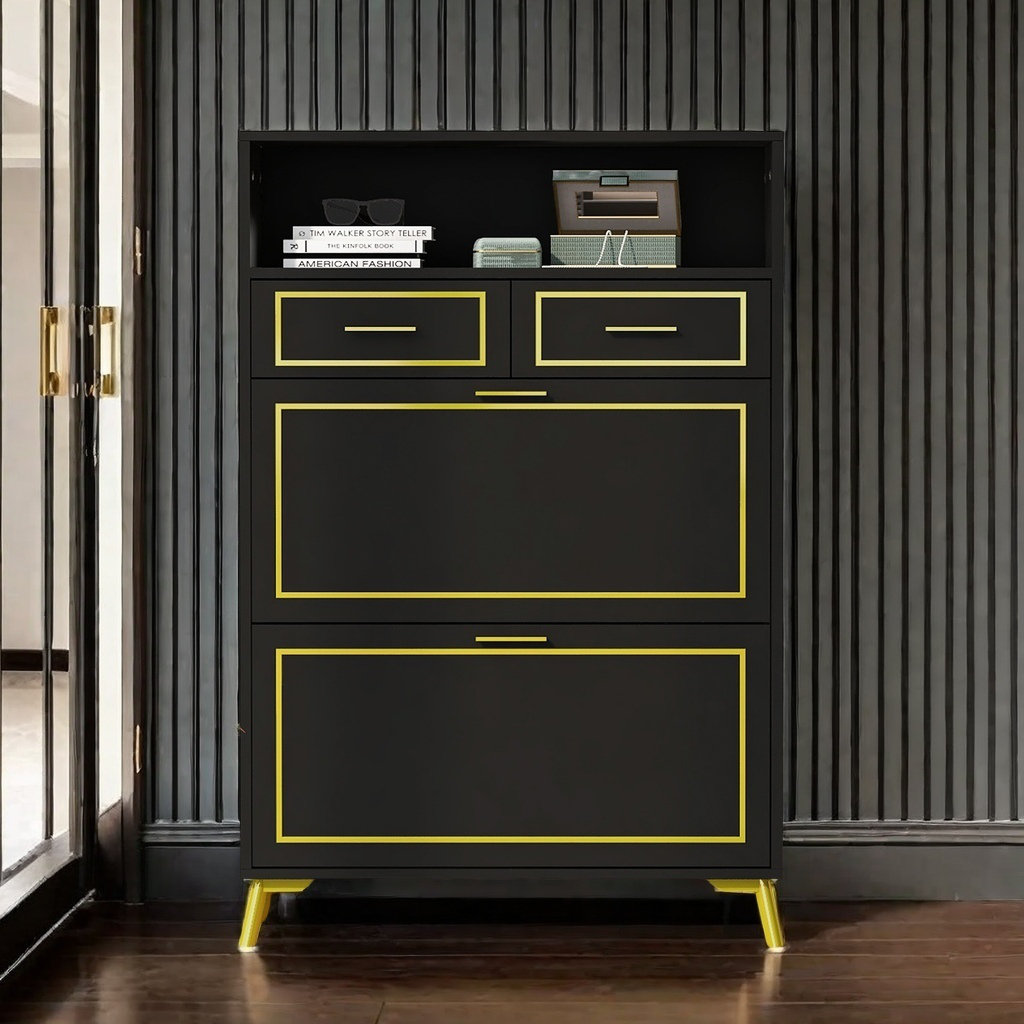 Everly Quinn Shoe Cabinet With 2 Flip Drawers, 2 Slide Drawers And 1 ...