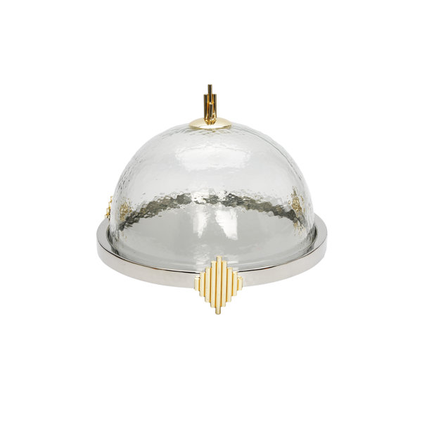 Longshore Tides Antonica Glass Cake Dome With Stainless Steel Base Gold ...