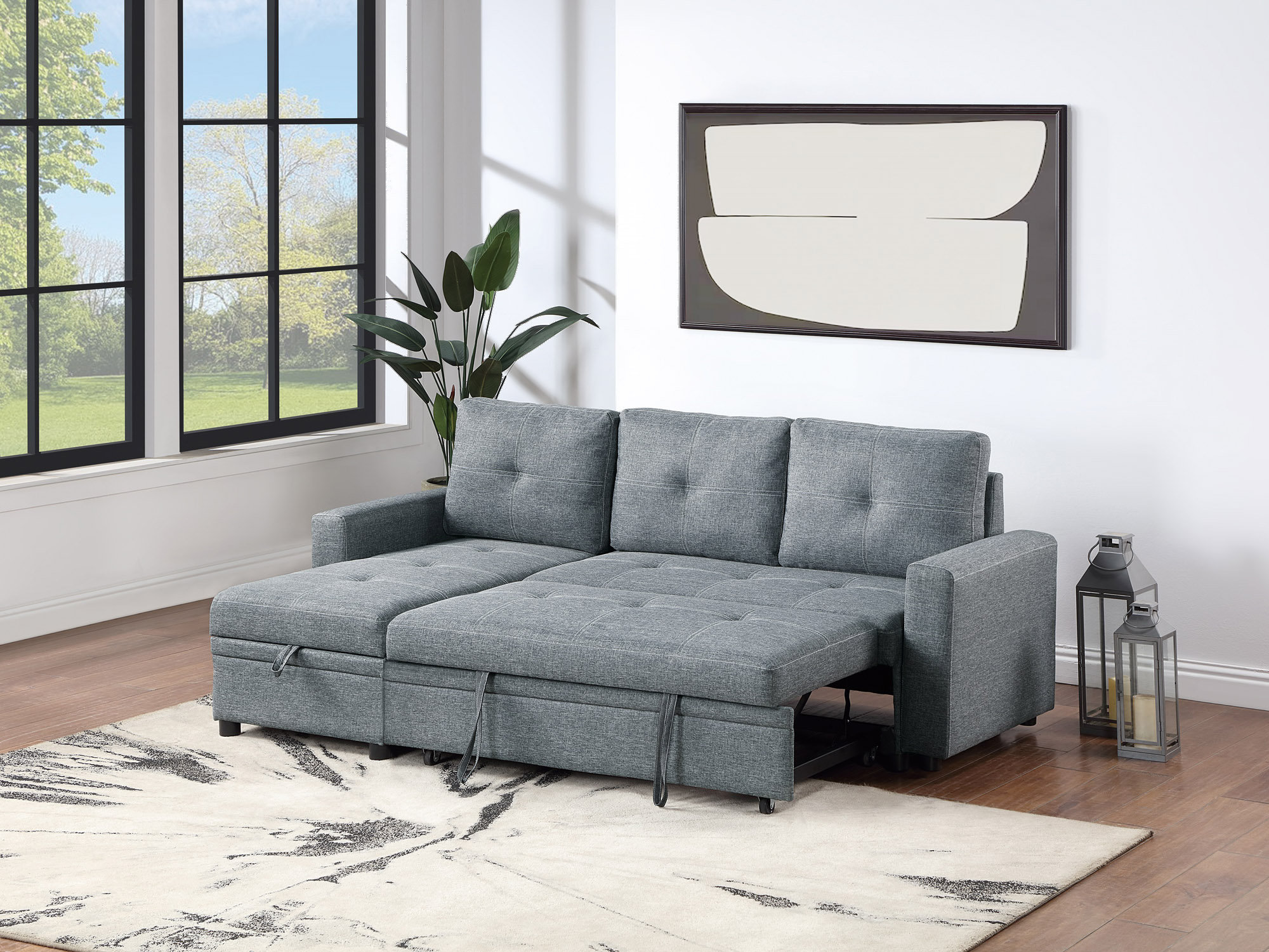 Ebern Designs Convertible Sectional Sofa Pull Out Bed Couch | Wayfair
