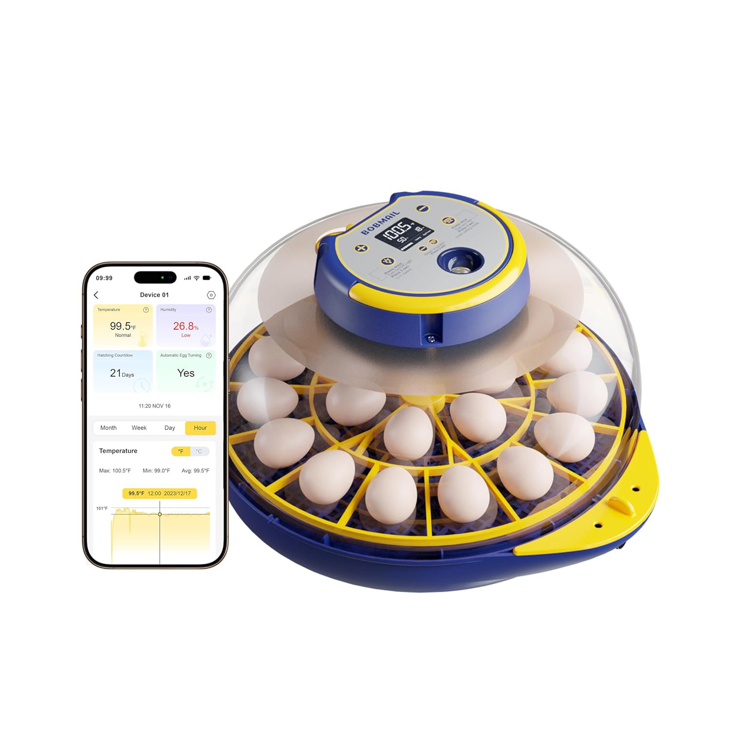 Tucker Murphy Pet™ 21 Egg Incubator, App Record Temperature and Humidity Data During Incubation ...