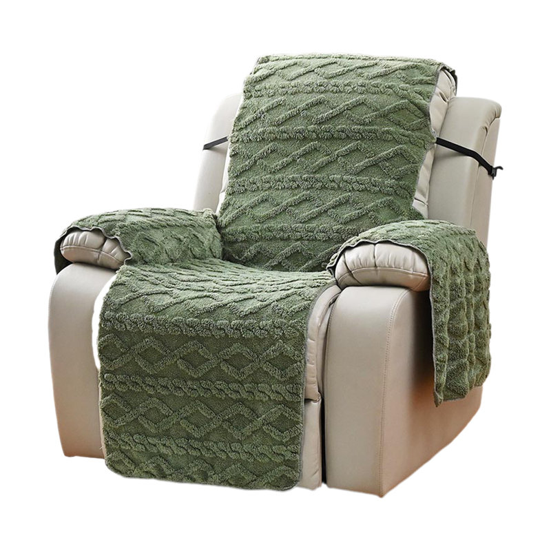 Union Rustic Geometric Jacquard Plush Recliner Chair Cover Soft Fuzzy ...