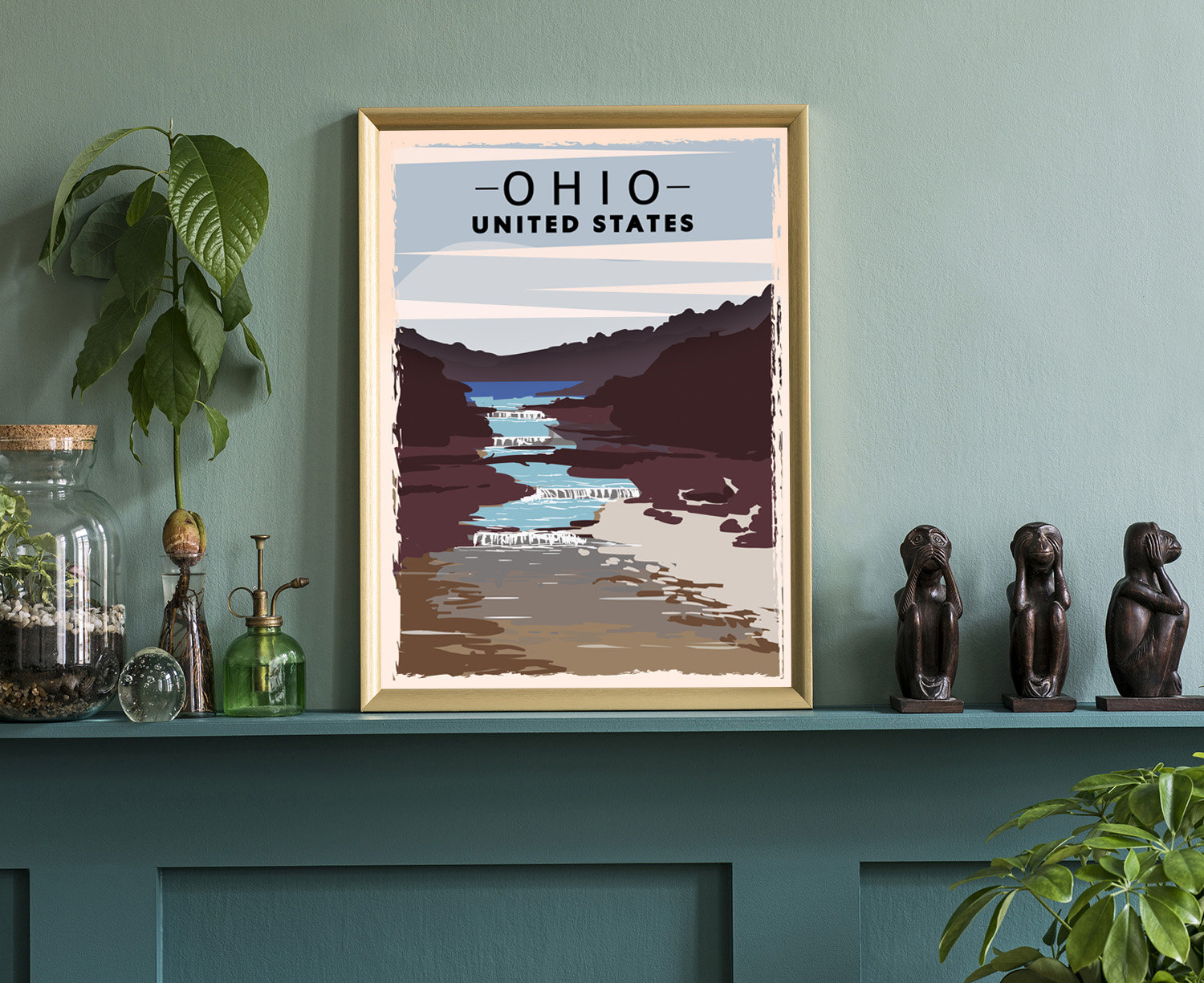 Trinx Ohio Retro Style State Travel Poster, Vintage Unframed Print ...