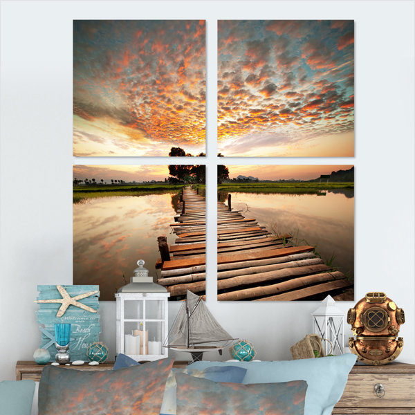 Latitude Run® Makeshift Wooden Pier Over River - Pier & Bridge Canvas ...