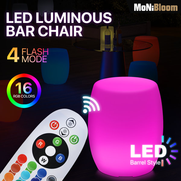 MoNiBloom LED Outdoor Bar Stool 16 Colors Changing Party Stool with ...