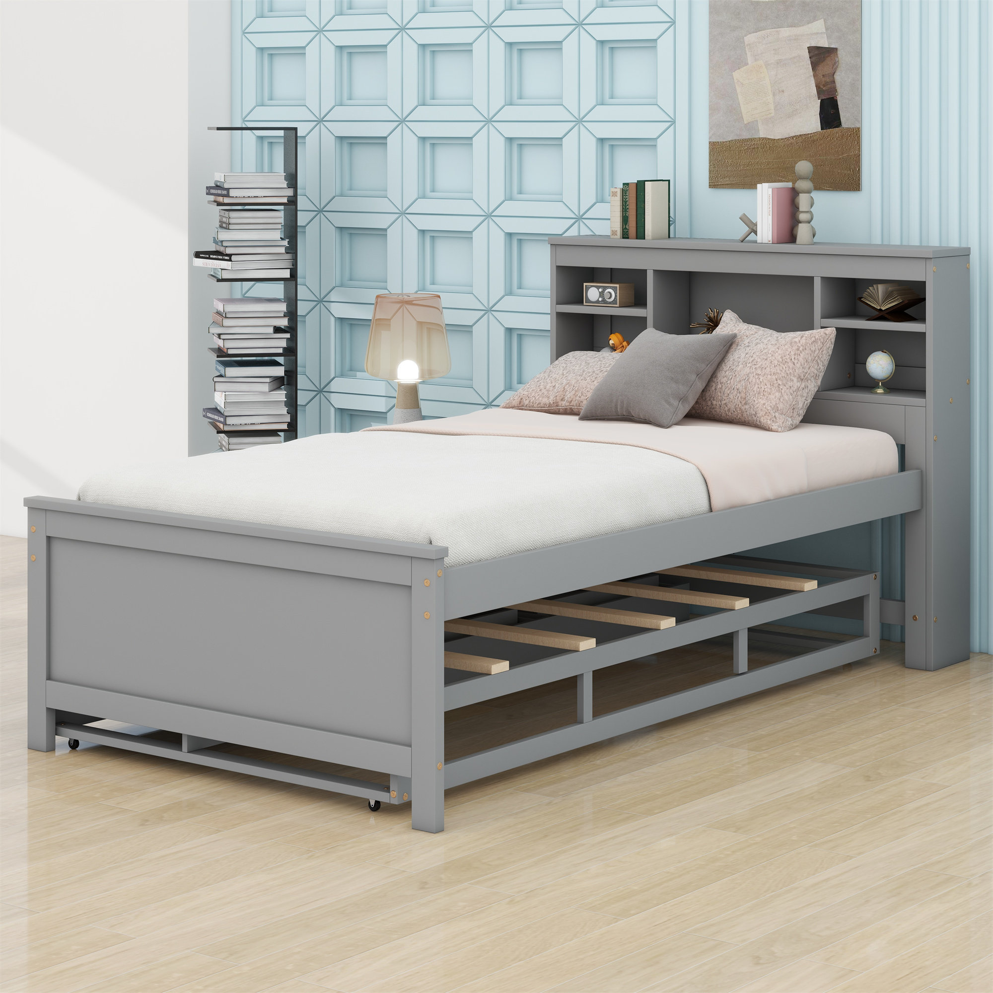 Red Barrel Studio Platform Bed With Storage Headboard, USB, Trundle And ...