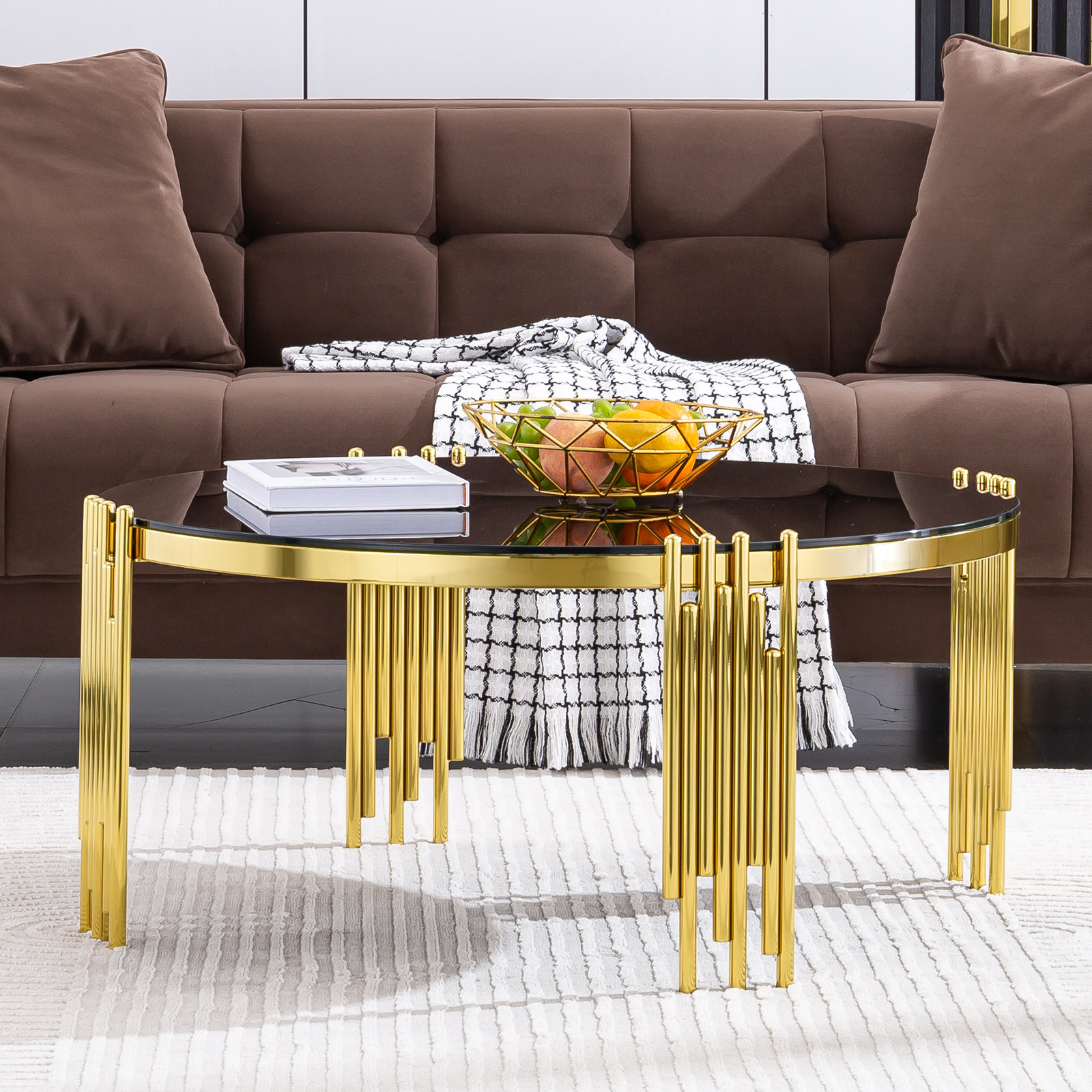 Mercer41 Templas 36 inch White Glass Round Coffee Table with Silver ...