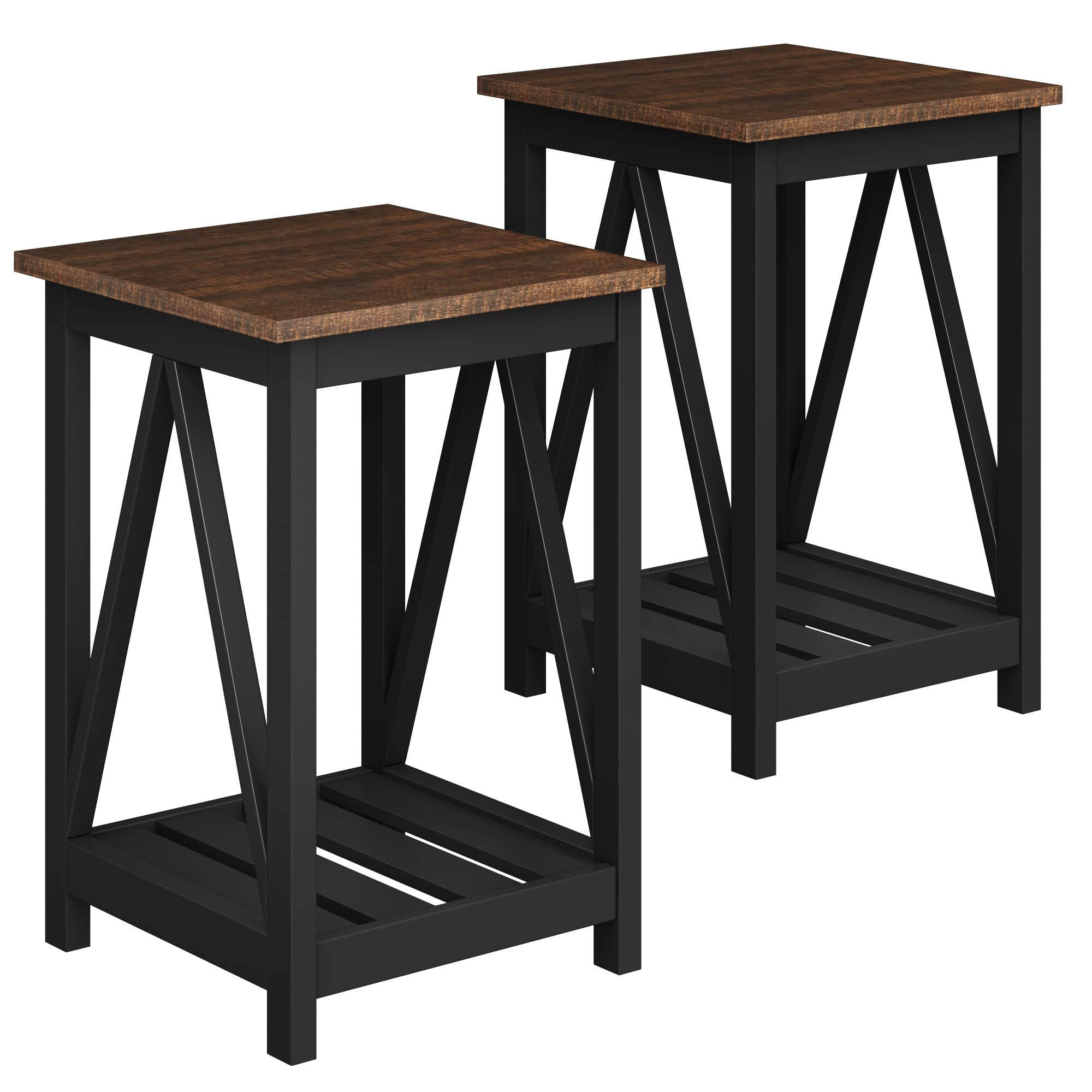 17 Stories Farmhouse Black End Tables With Storage Shelf, Vintage ...