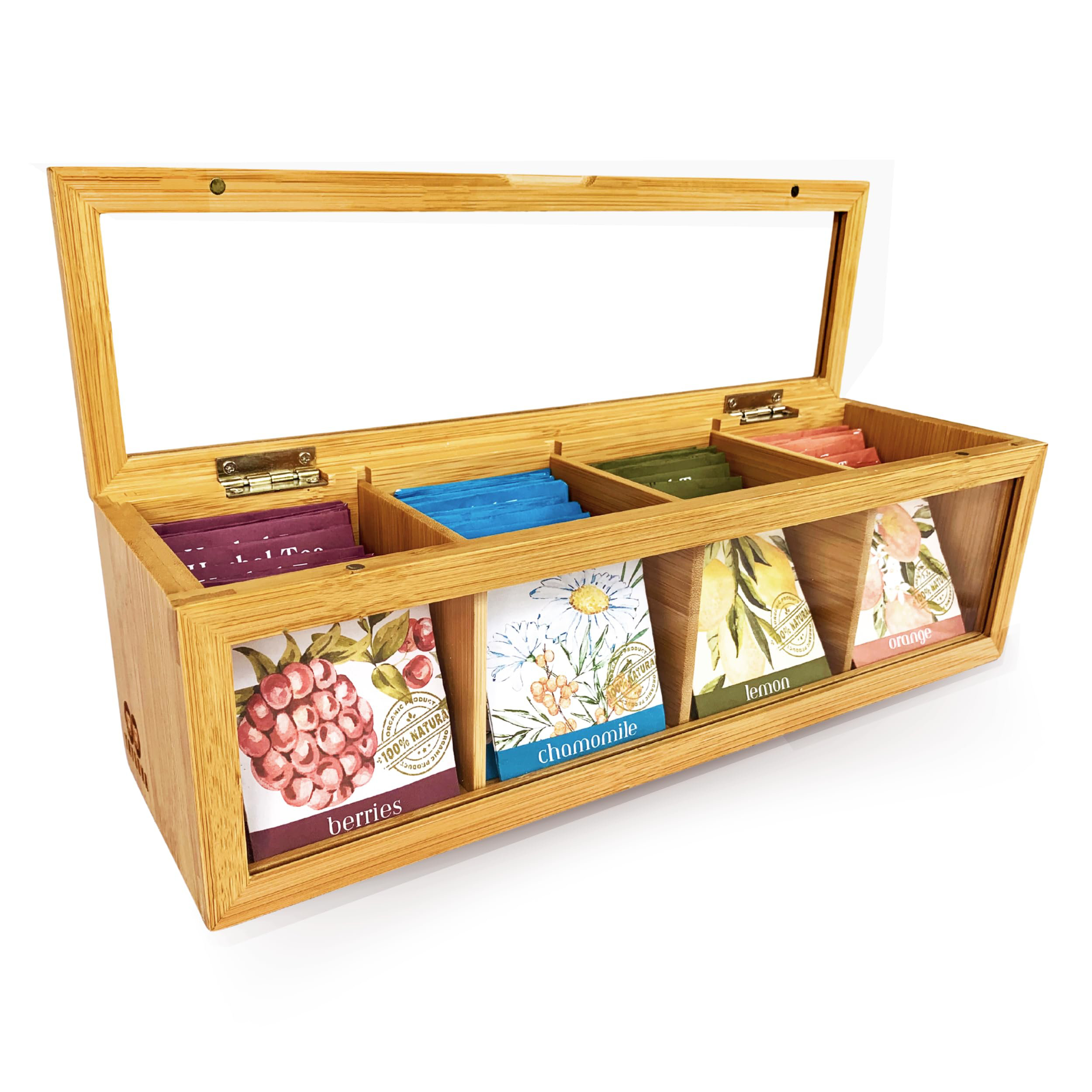 BBCPC Bamboo Tea Bag Organizer – 4-Compartment Storage Box | Wayfair