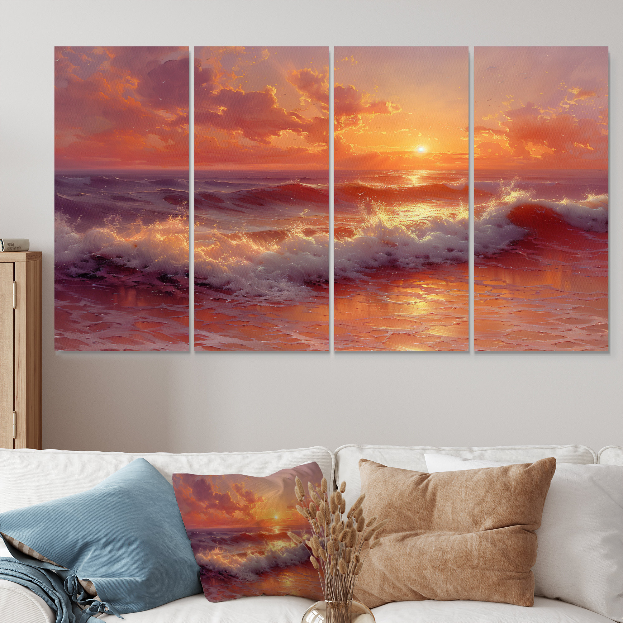 Design Art Beachside Sunset Paradise - Beach Wall Art Living Room Set ...