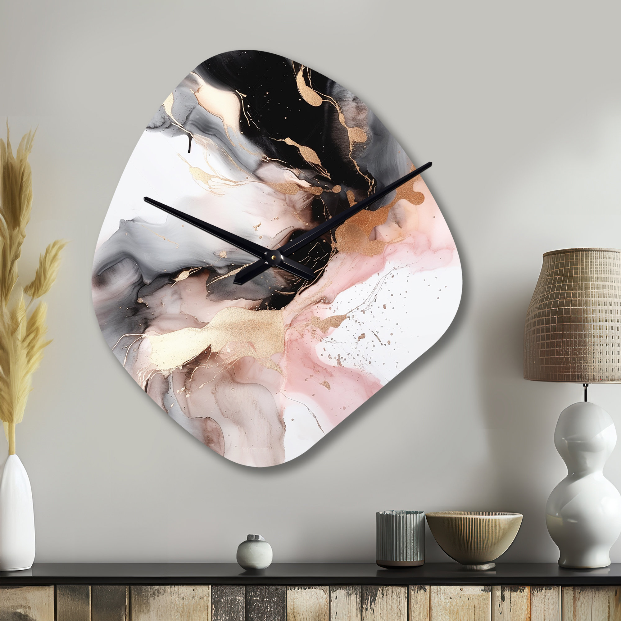 Design Art Pink Black Textured Splash Marble I - Marble Irregular Shape ...