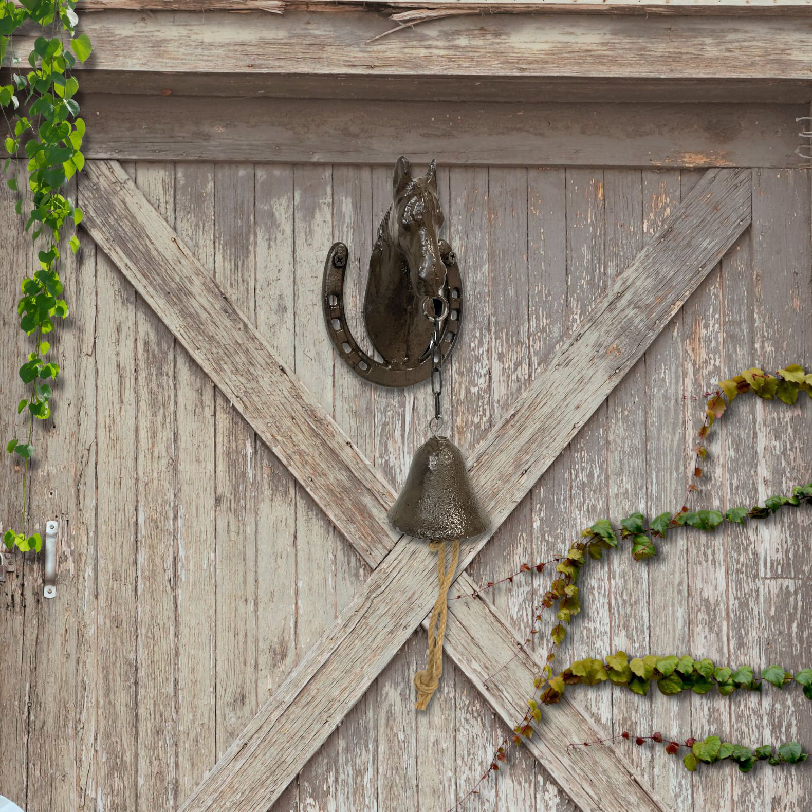 Union Rustic Rustic Cast Iron Wall Bell Outdoor with Horse and ...
