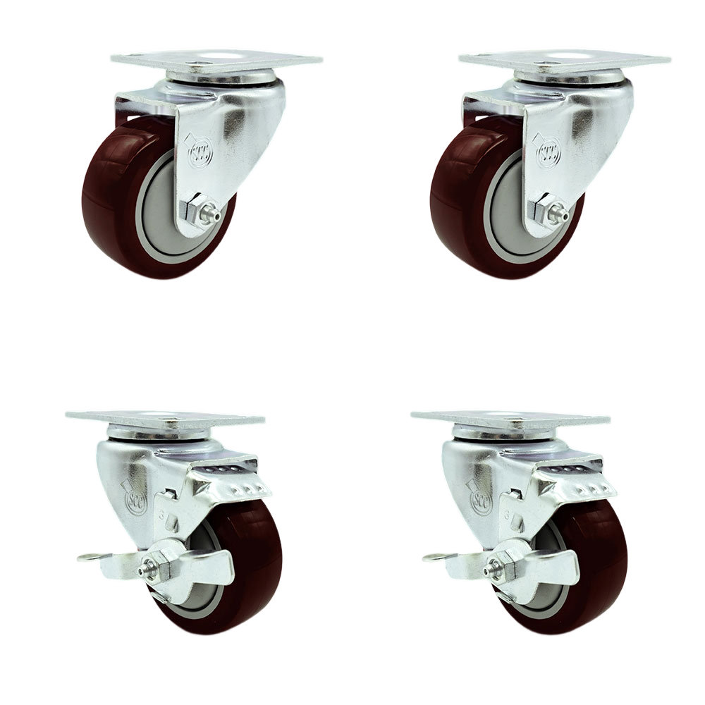Service Caster Tool Box Caster Wheel Set – 3.5 Inch Maroon Polyurethane ...