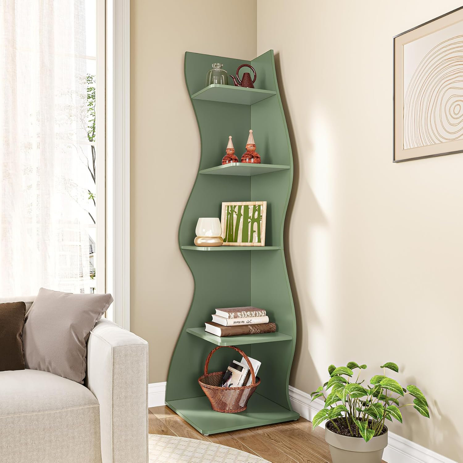 Brayden Studio® Small Corner Shelf, Modern 5-Tier Wall Corner Bookshelf ...