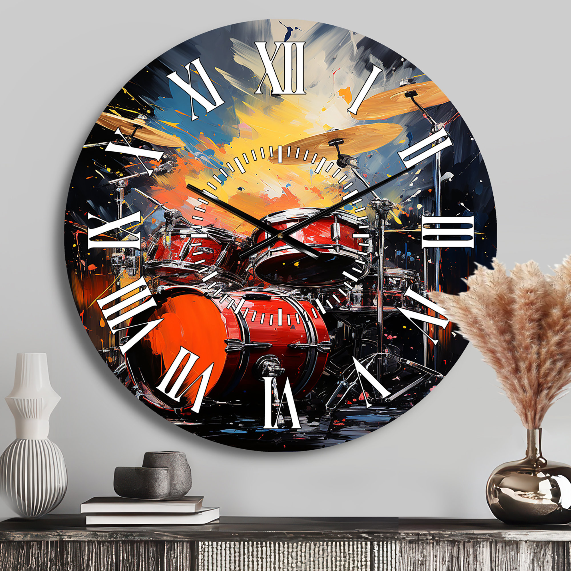 Red Barrel Studio® Popart Music Drums - Music Face Wall Clock | Wayfair