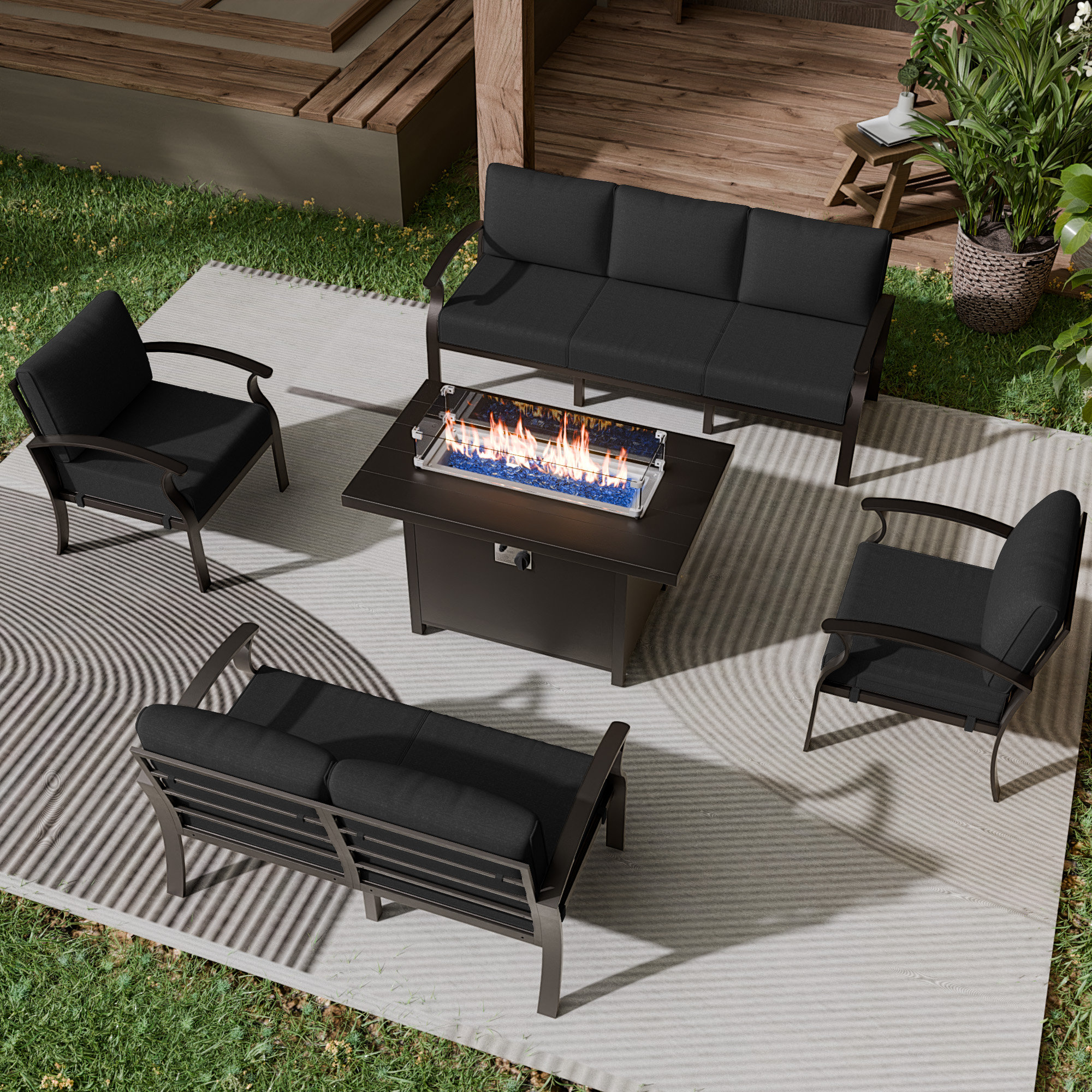 Lark Manor™ Powder Coated Aluminum Modular Outdoor Fire Pit Sets With ...