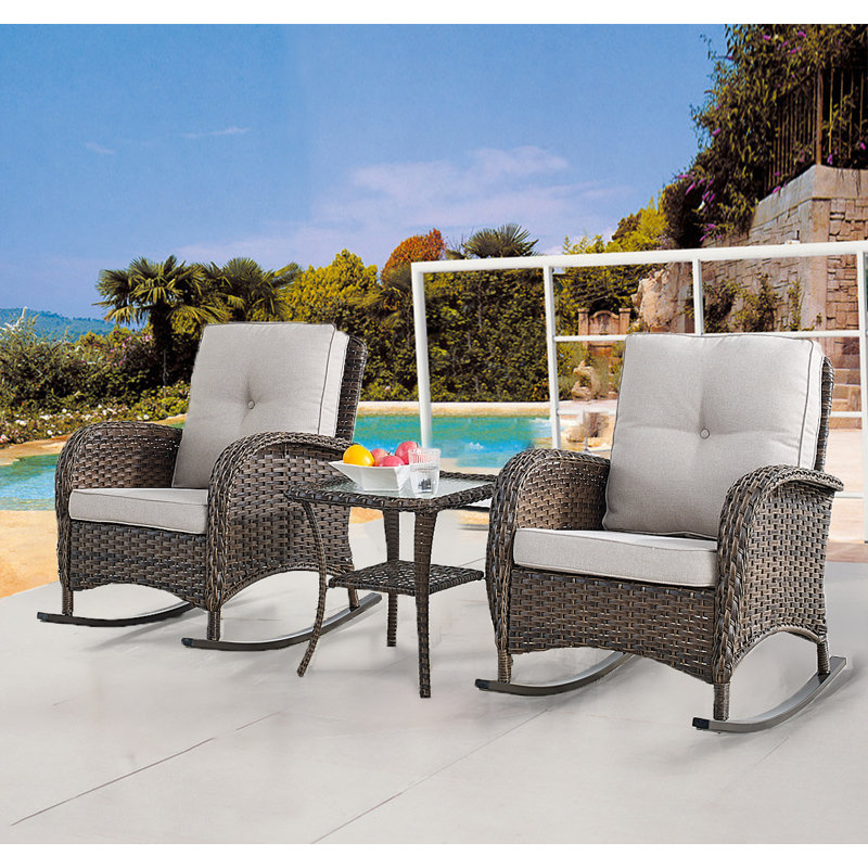 Red Barrel Studio® Gaetanino Wicker Rattan Outdoor Rocking Chair Set ...