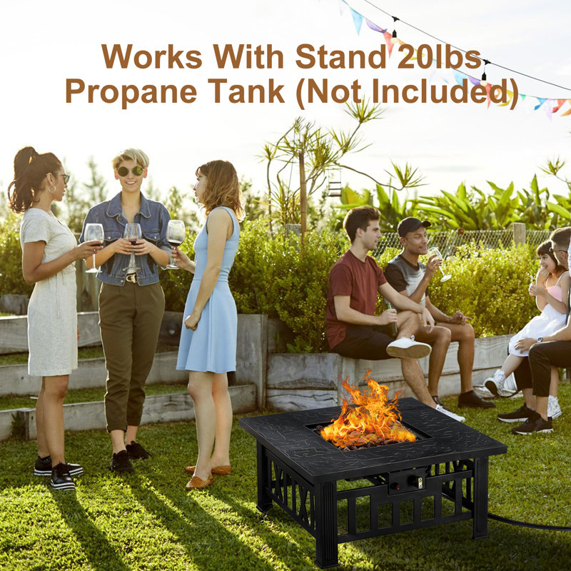 Red Barrel Studio® Nox Steel Gas Propane Fire Pits with Lid and Lava ...