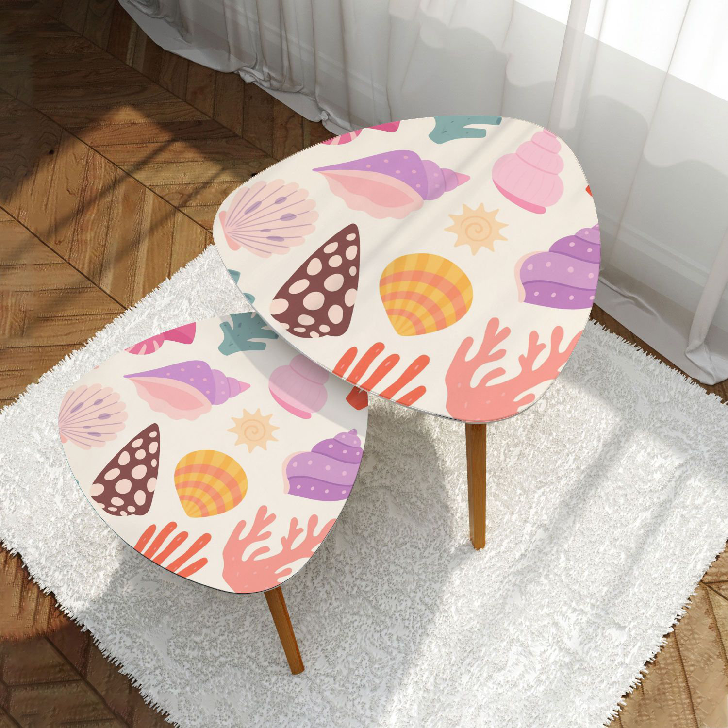 Highland Dunes Triangle Nesting Coffee Table Set of 2 Seashell clams ...