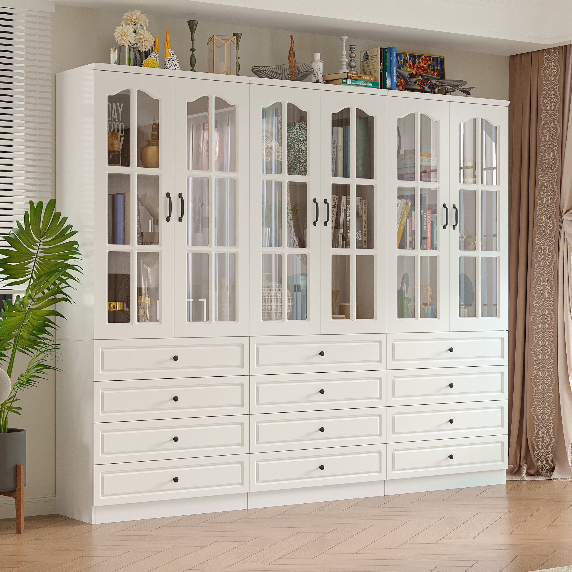 Morinome 12 Drawer Display Case Curio Cabinet With Glass Doors ...