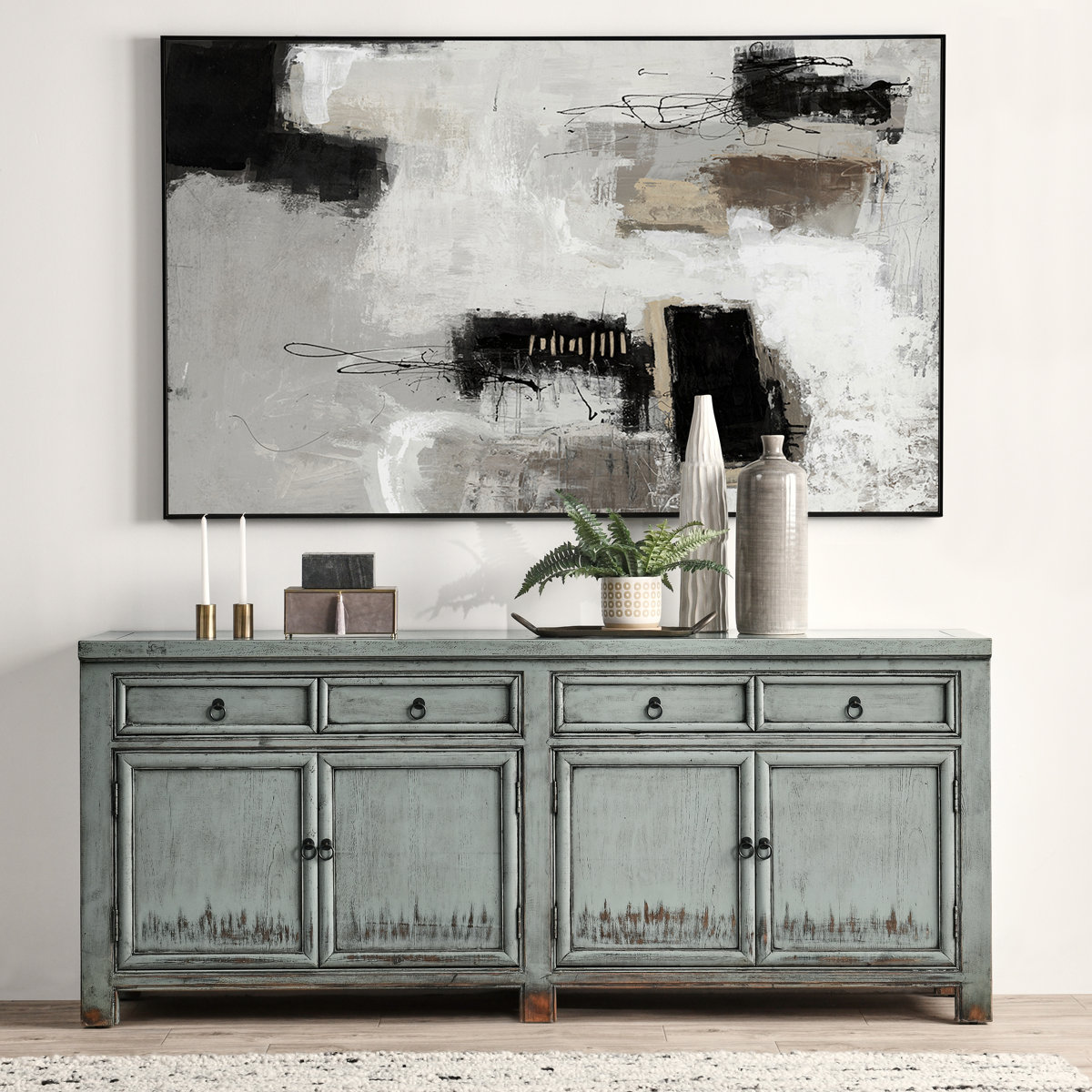 Classic Home Libbit Reclaimed Pine 4-drawer 4-door Cabinet Vintage Sage ...